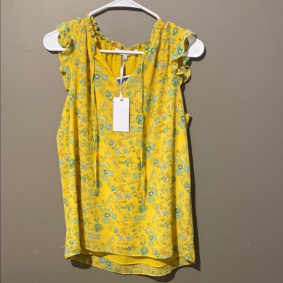 Rose & Olive | Tops | Yellow Floral Tie Front Ruffled Blouse | Poshmark